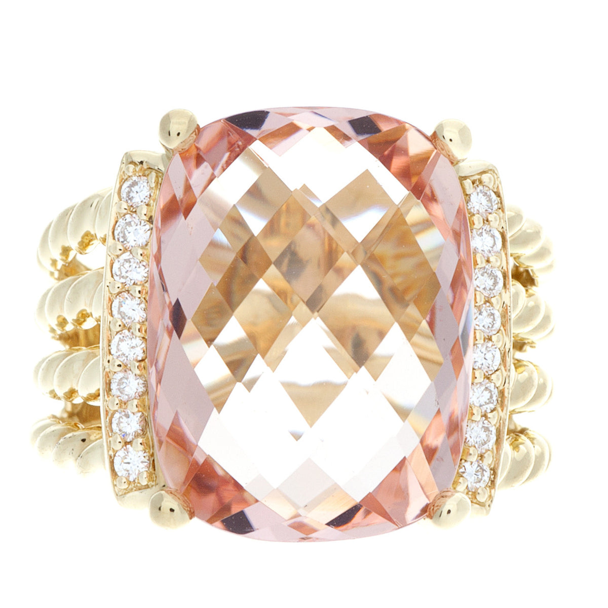 David Yurman 18K Yellow Gold, Morganite & Diamond Wheaton Ring – Modaselle